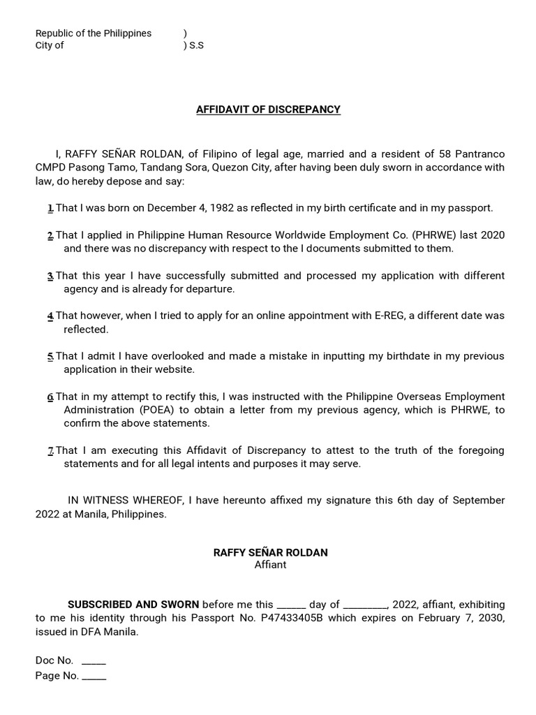Affidavit of Discrepancy | PDF