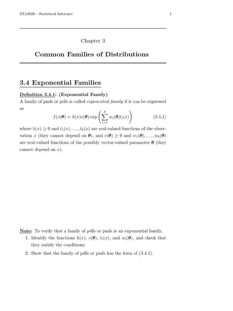 Lecture 1 (Chapter 3) - Common Families of Distributions | PDF | Exponential Function ...