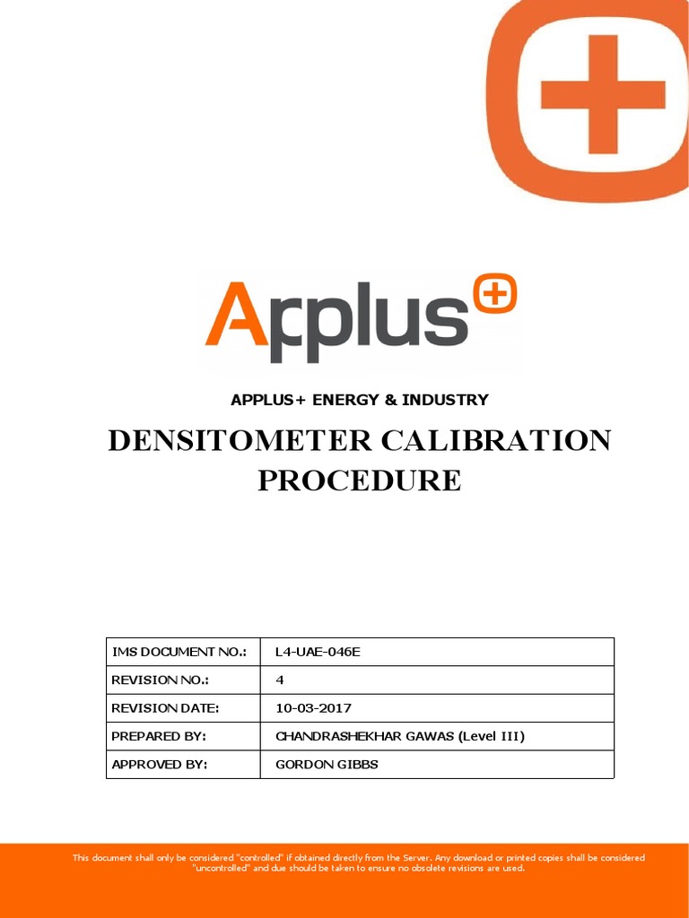 Densitometer Calibration Procedure | PDF | Calibration | Nondestructive ...