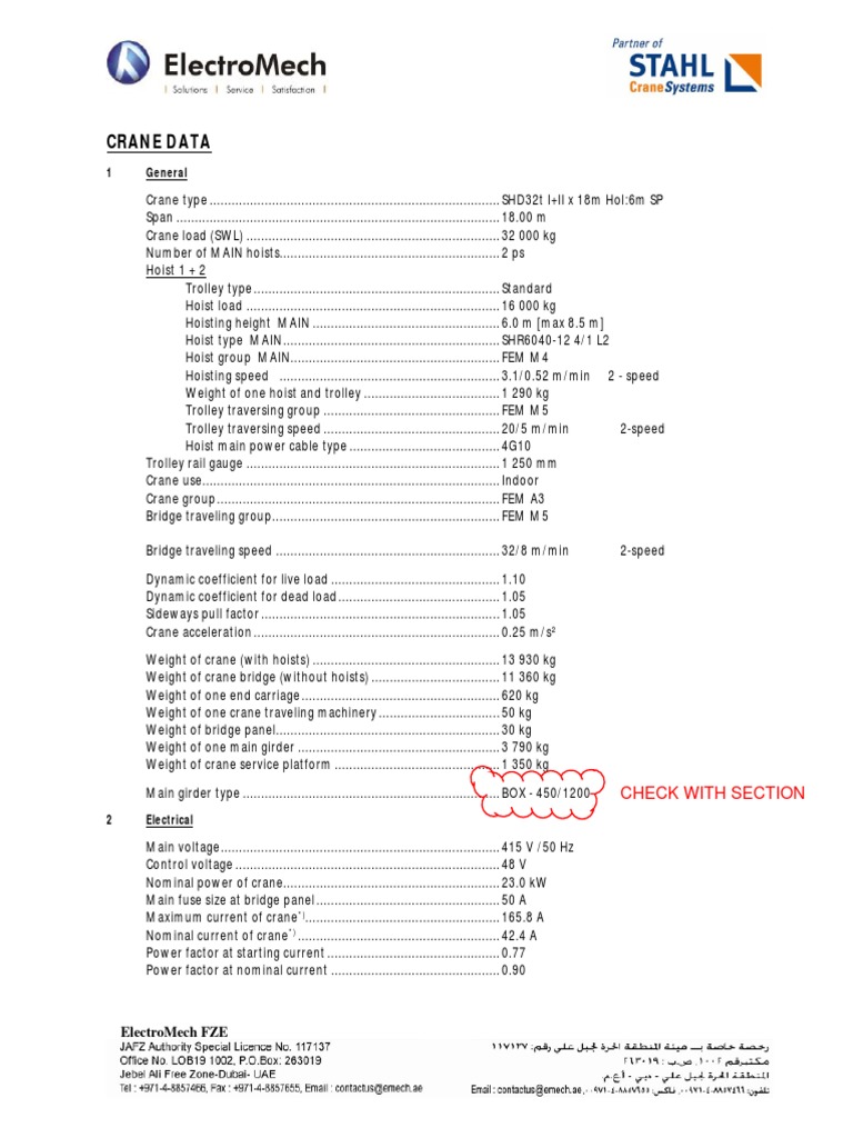 Crane Technical Data Sheet | PDF | Crane (Machine) | Electric Motor