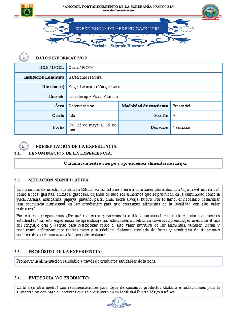 Experiencia De Aprendizaje Pdf Aprendizaje Comunicación