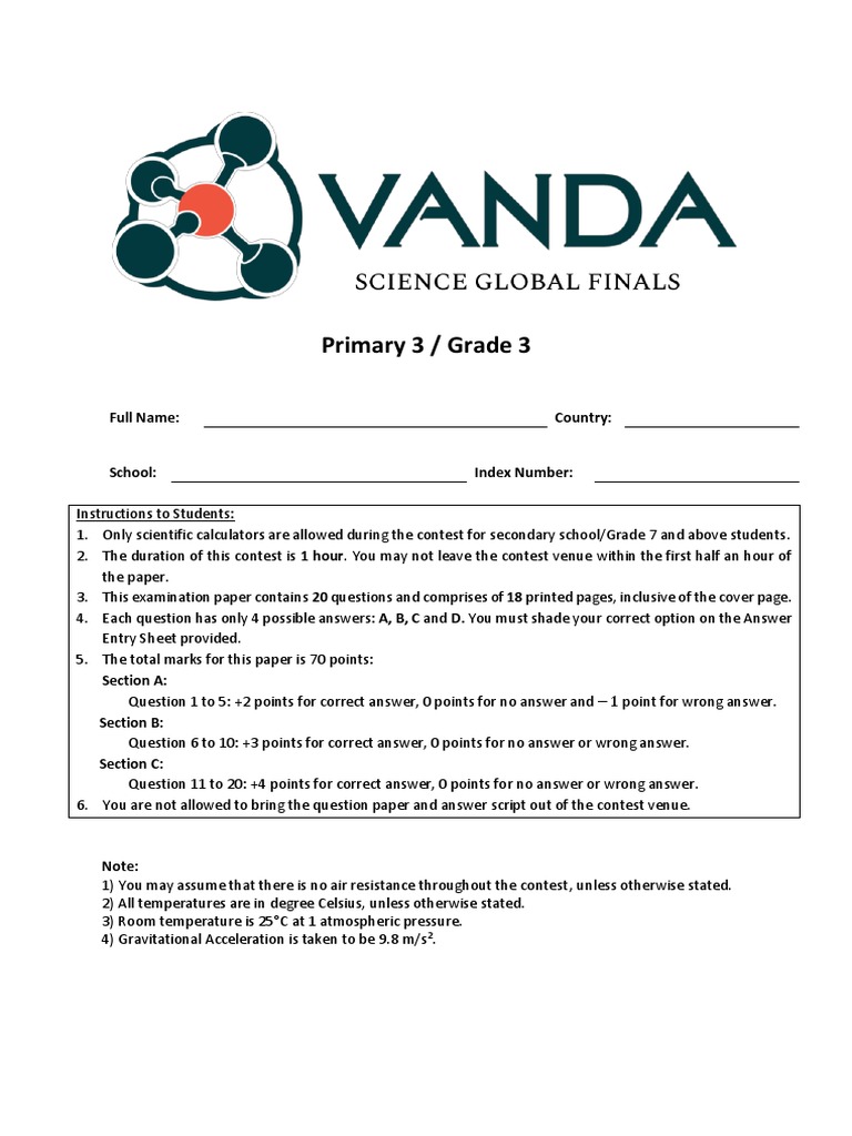 Vanda Science Competition Grade 3 Paper | PDF | Digestion | Succulent Plant