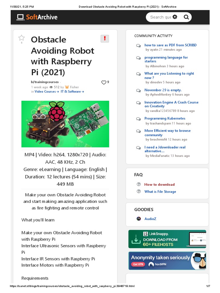 Obstacle Avoiding Robot With Raspberry Pi - SoftArchive | PDF | Raspberry Pi | Robot