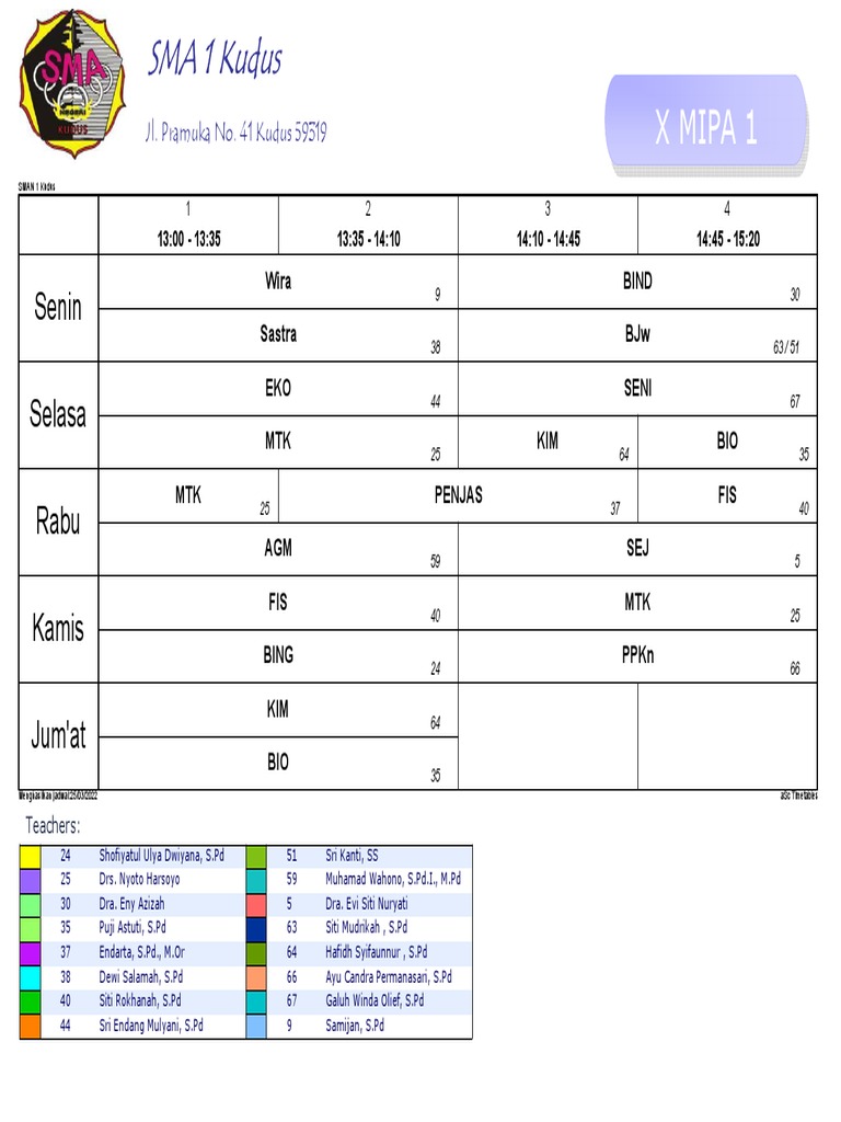 Jadwal 2021 - 2022 Sem 2 Kelas X Dan XI | PDF