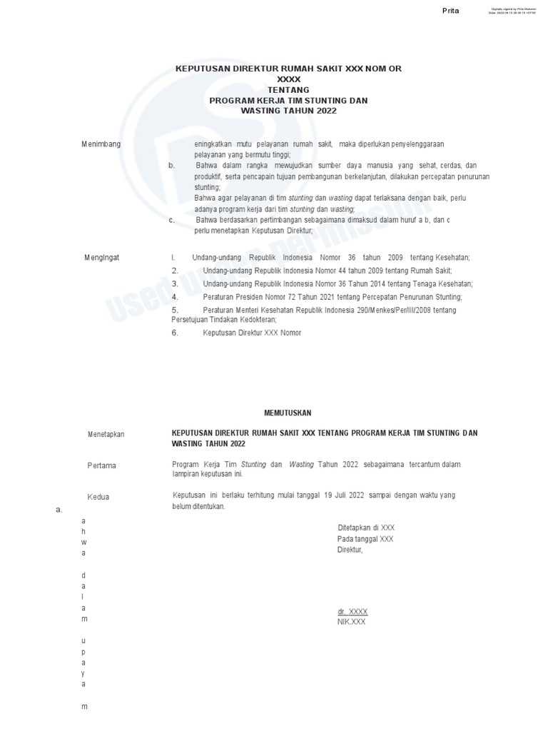 CTH Program Kerja Tim Stunting Dan Wasting MHSWWVHSD | PDF