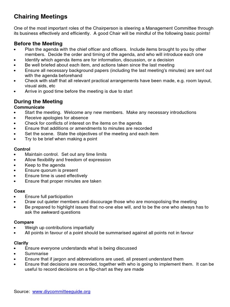 Chairing Meetings | PDF