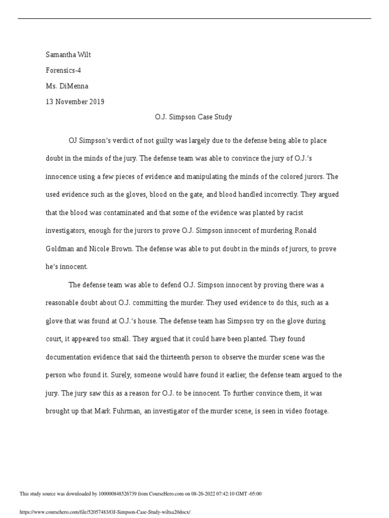 OJ Simpson Case Study Wiltsa20 | PDF | Criminal Law | Legal Procedure