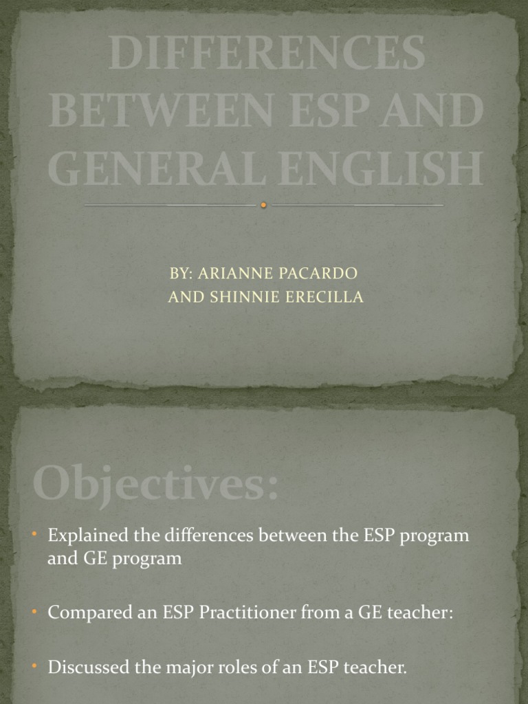 Differences Between Esp and General English | PDF | English As A Second Or Foreign Language ...