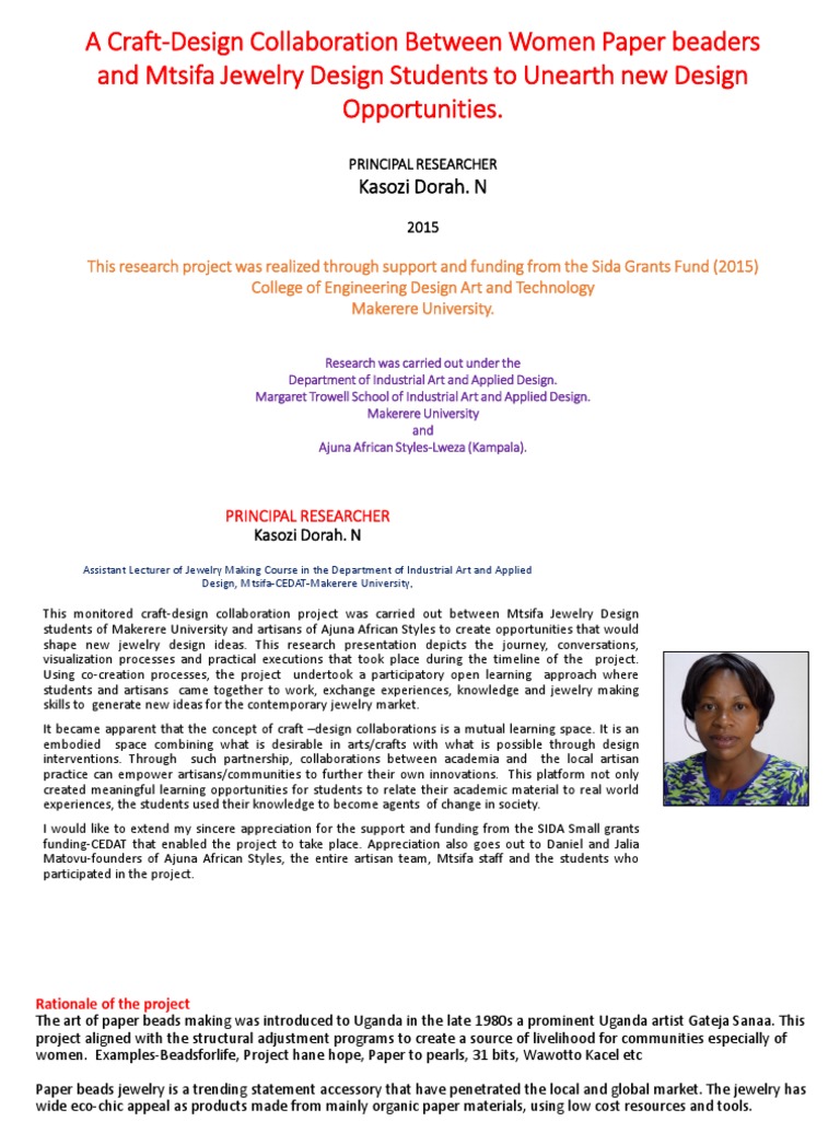 A Craft-Design Collaboration Project (2015) - by Kasozi Dorah | PDF | Jewellery | Design