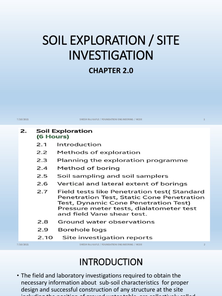 Chapter 2 (Soil Explorarion) | PDF | Earth Sciences | Civil Engineering