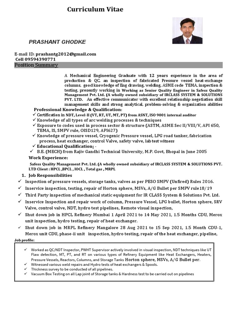CV Prashant Peso 2022-1 | PDF | Welding | Construction