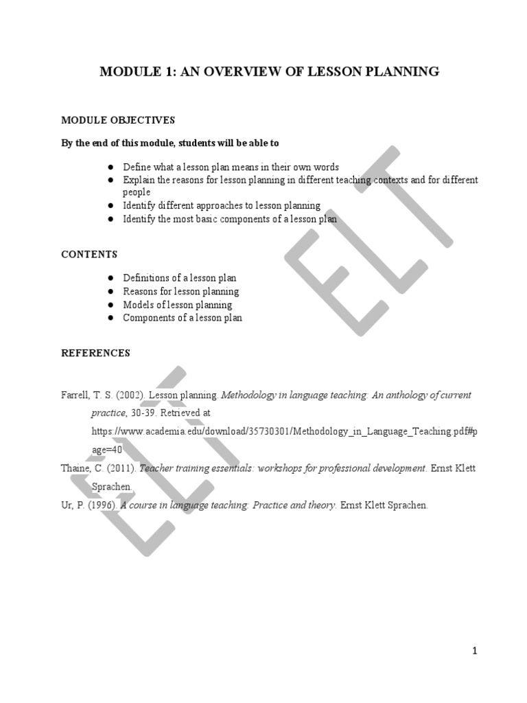 (ULIS) Module 1 - Lesson Planning | PDF | Lesson Plan | Teachers