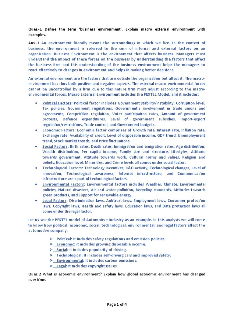 Business Environment Assignment 1 | PDF | Macroeconomics | Economics