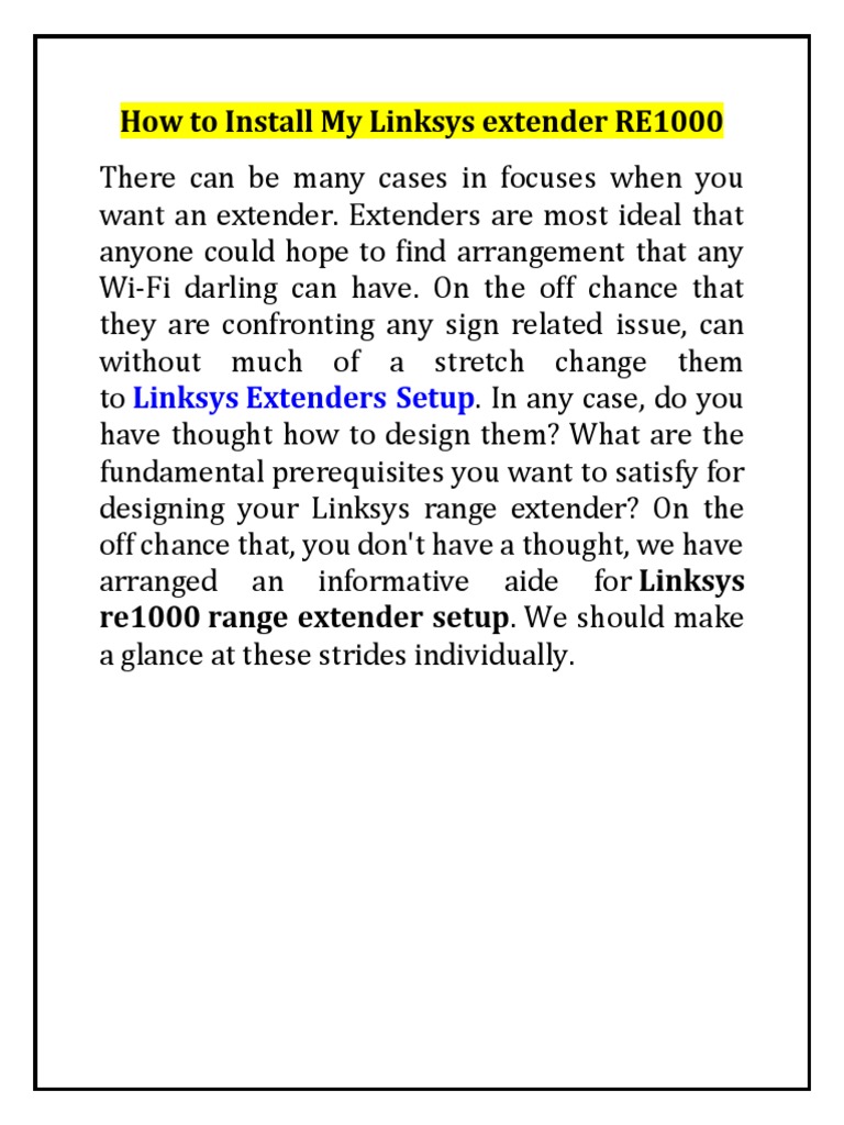 How To Install My Linksys Extender RE1000 | PDF