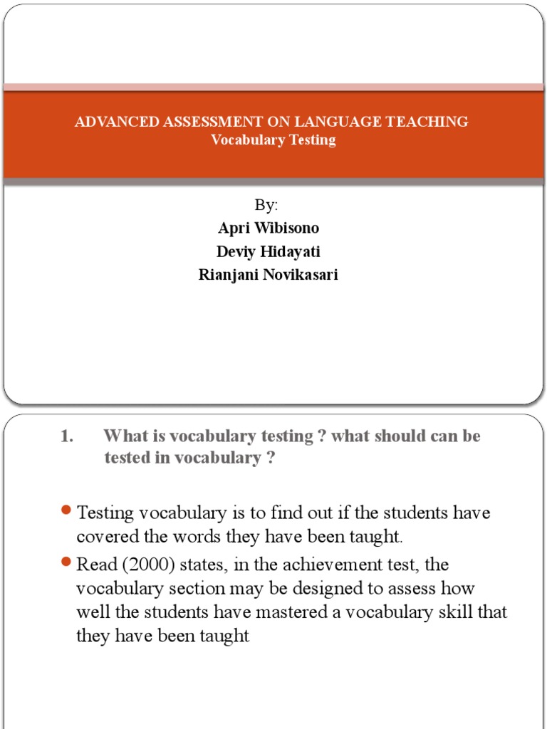 Vocabulary Testing Techniques in Education | PDF | Vocabulary | Word