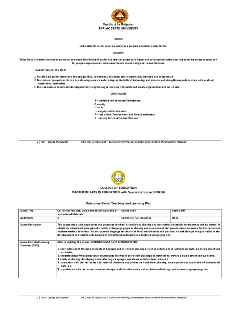 OBTL Plan Eng 505 2022 | PDF | Teaching Method | Curriculum