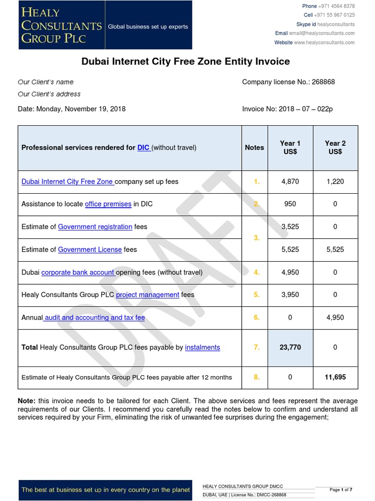 Draft Invoice UAE Free Zone Dubai Internet City | PDF | Travel Visa | Banks