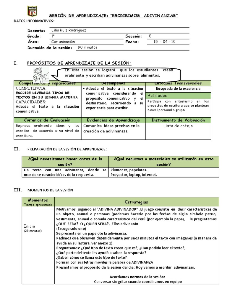 Escribimos Adivinanzas Con Alimentos | PDF | Aprendizaje | Escritura
