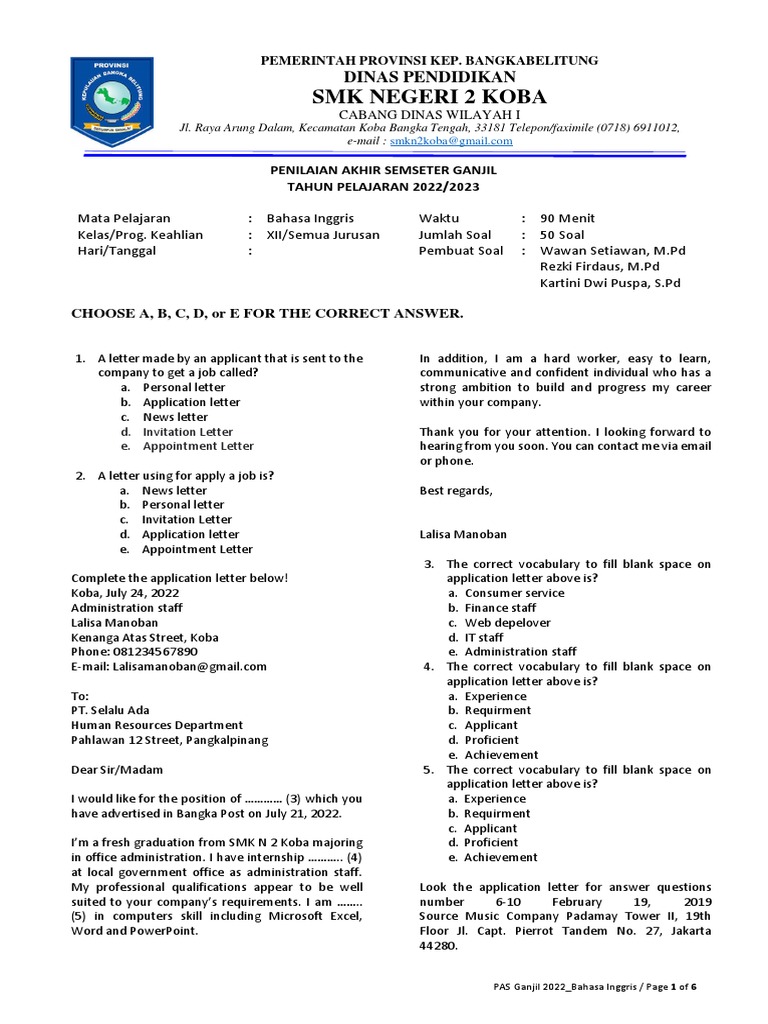 Soal Pas Ganjil Bahasa Inggris - Tim Basingg | PDF