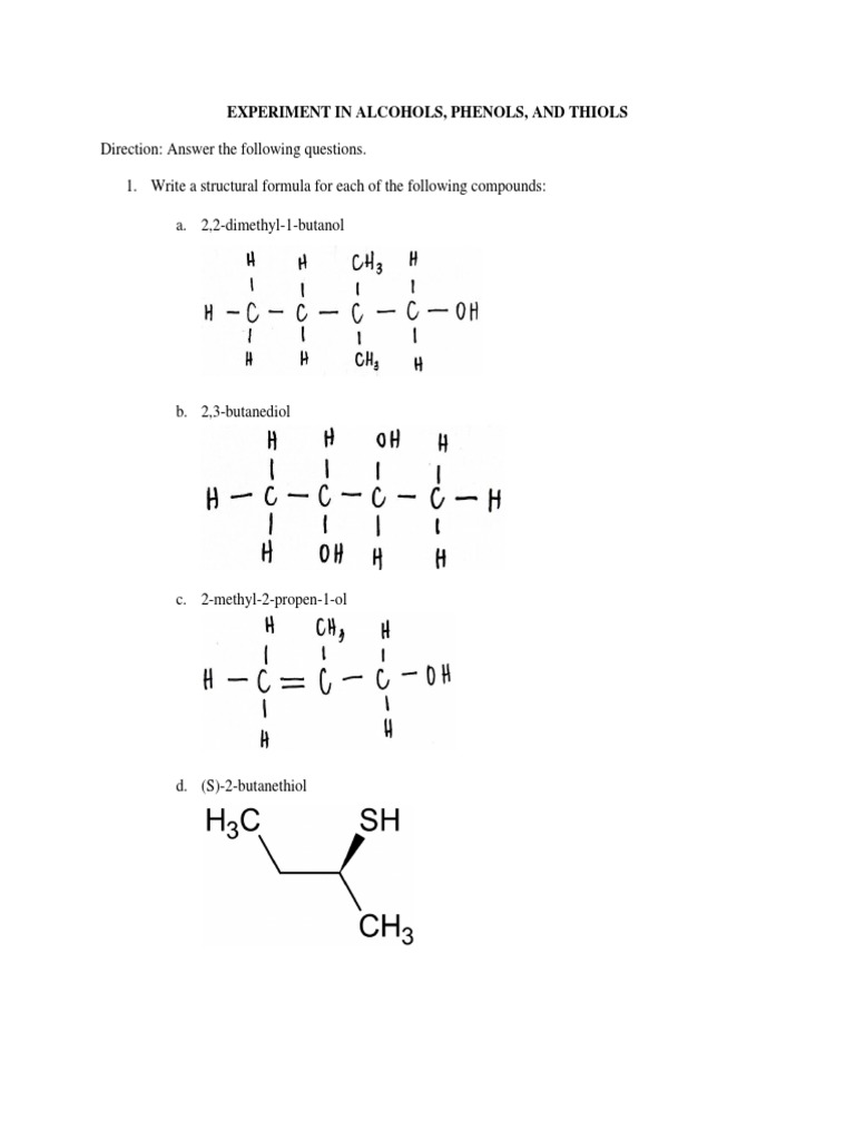EXPERIMENT IN ALCOHOLS, PHENOLS, AND THIOLS | PDF