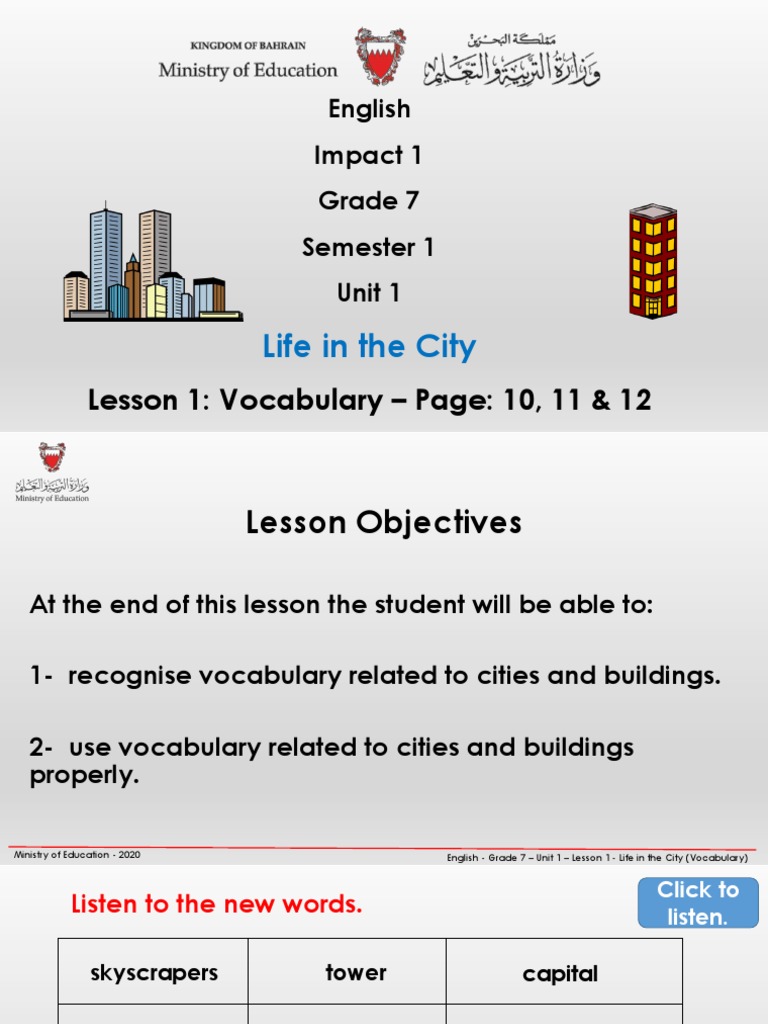 Grade 7 U1 L1 Vovabulary Revised | PDF | English Language | Bahrain