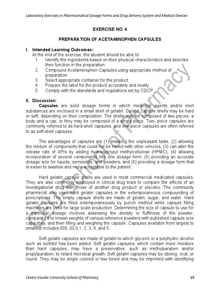 Exercise No. 4 - Acetaminophen Capsules 2022-2023 | PDF | Tablet (Pharmacy) | Health Sciences