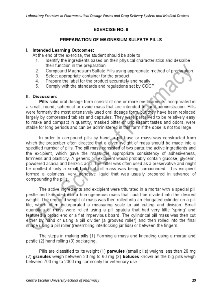 Exercise No. 6 - Magnesium Sulfate Pills 2022-2023 | PDF | Tablet (Pharmacy) | Pharmacology