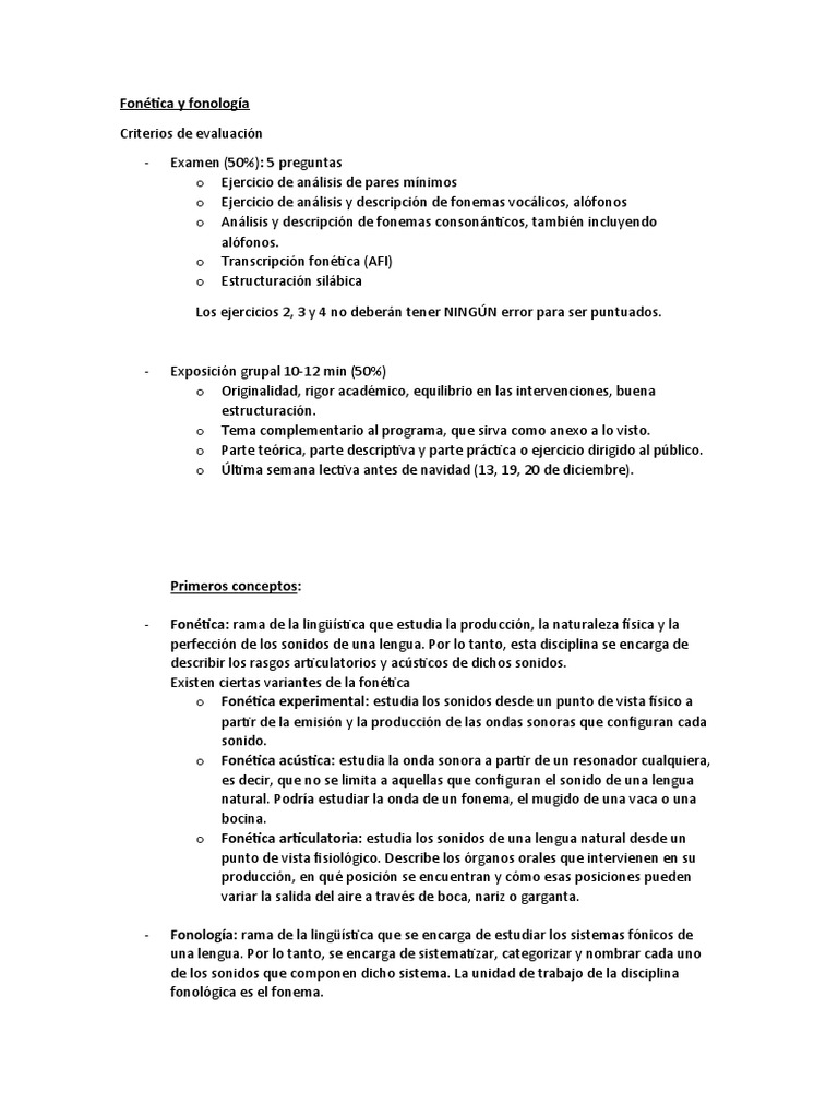 Fonética y Fonología: Evaluación y Práctica | PDF | Fonética | Fonología