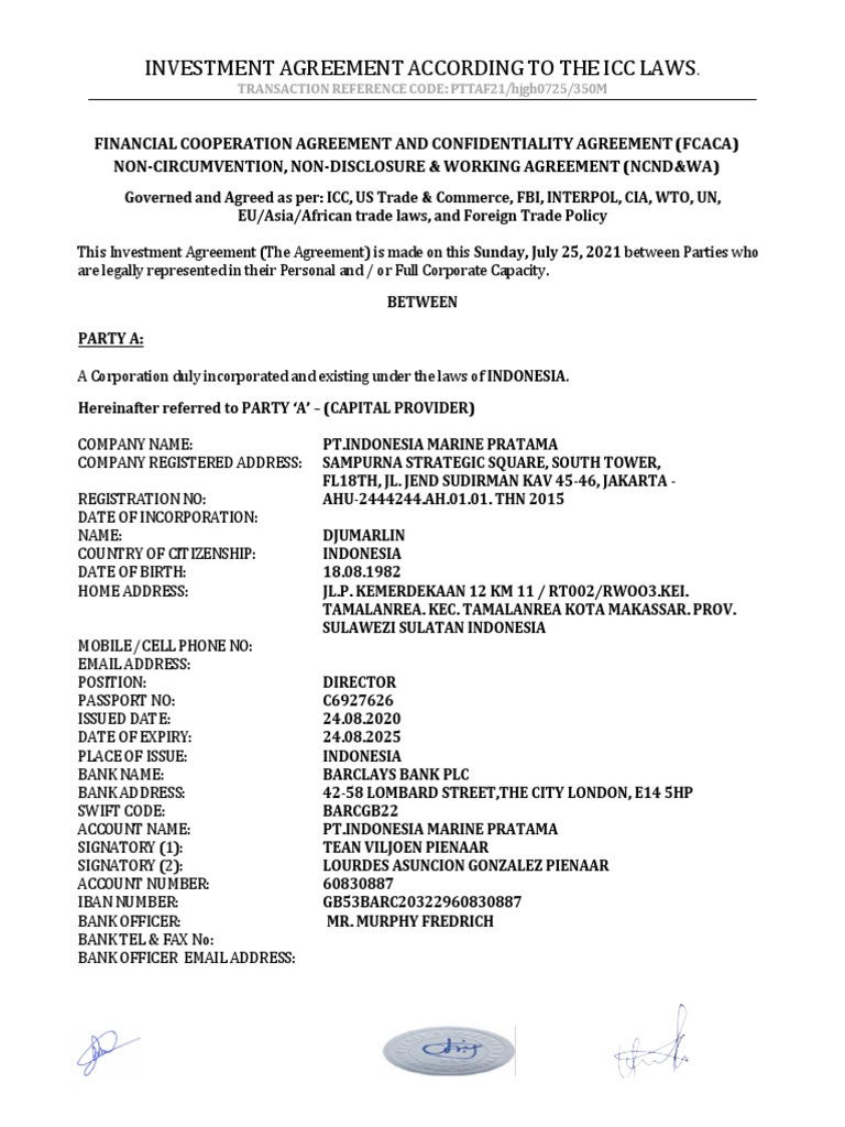 HSBC Contract Indonesia Sender Signed 350M ONE TRENCH TG | PDF ...