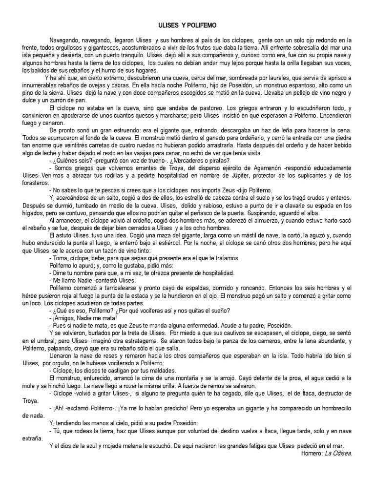 Ulises y Polifemo | PDF | Odiseo | Odisea