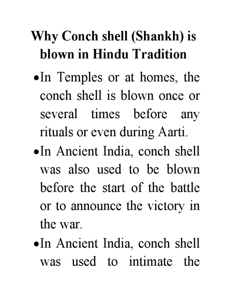 Why Conch Shell (Shankh) Is Blown in Hindu Tradition | PDF | Indian ...