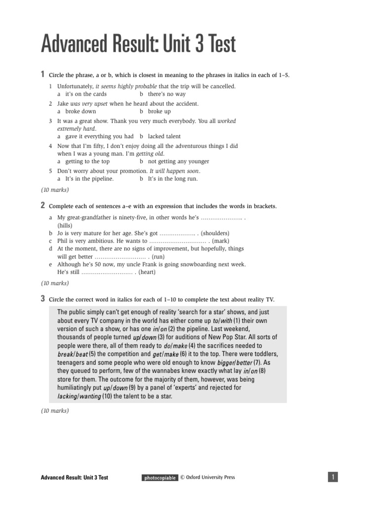 Advanced Result Unit 3 Test | PDF