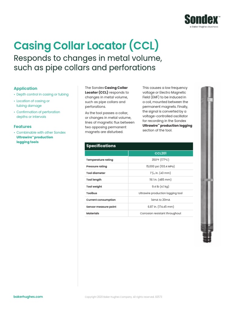 Sondex Casing Collar Locator CCL Spec | PDF | Inductor | Metrology