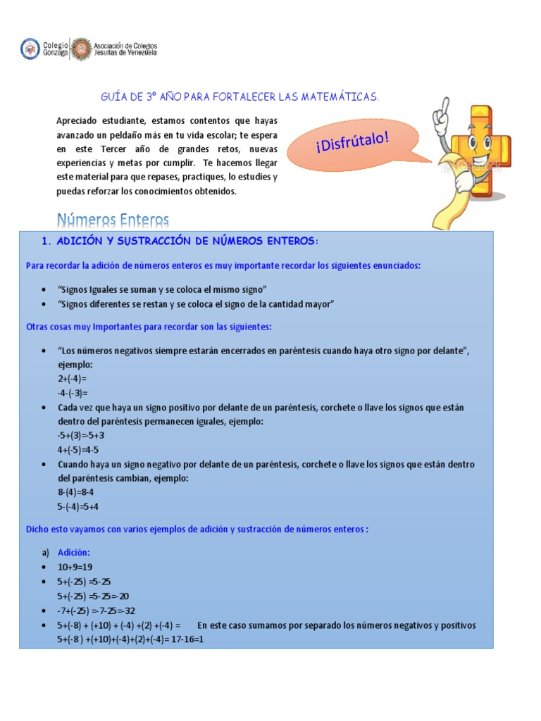 Guía de Matemáticas 3° Año | PDF | Multiplicación | Entero