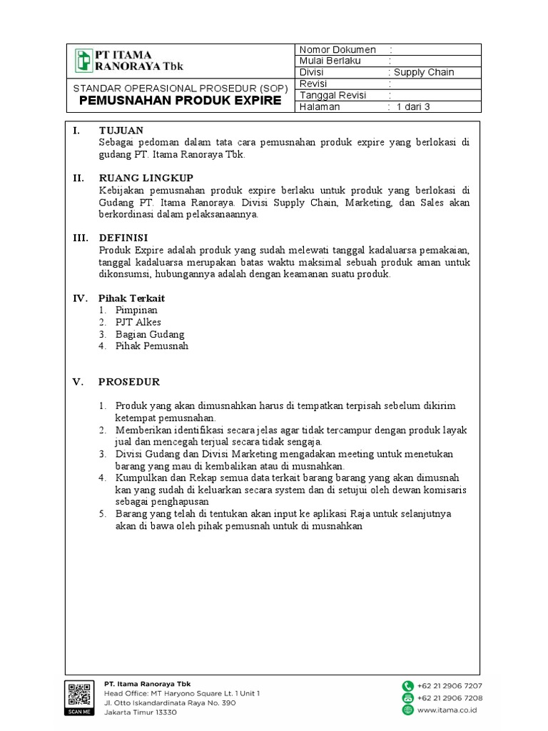 SOP Pemusnahan Produk Expired (B3) | PDF