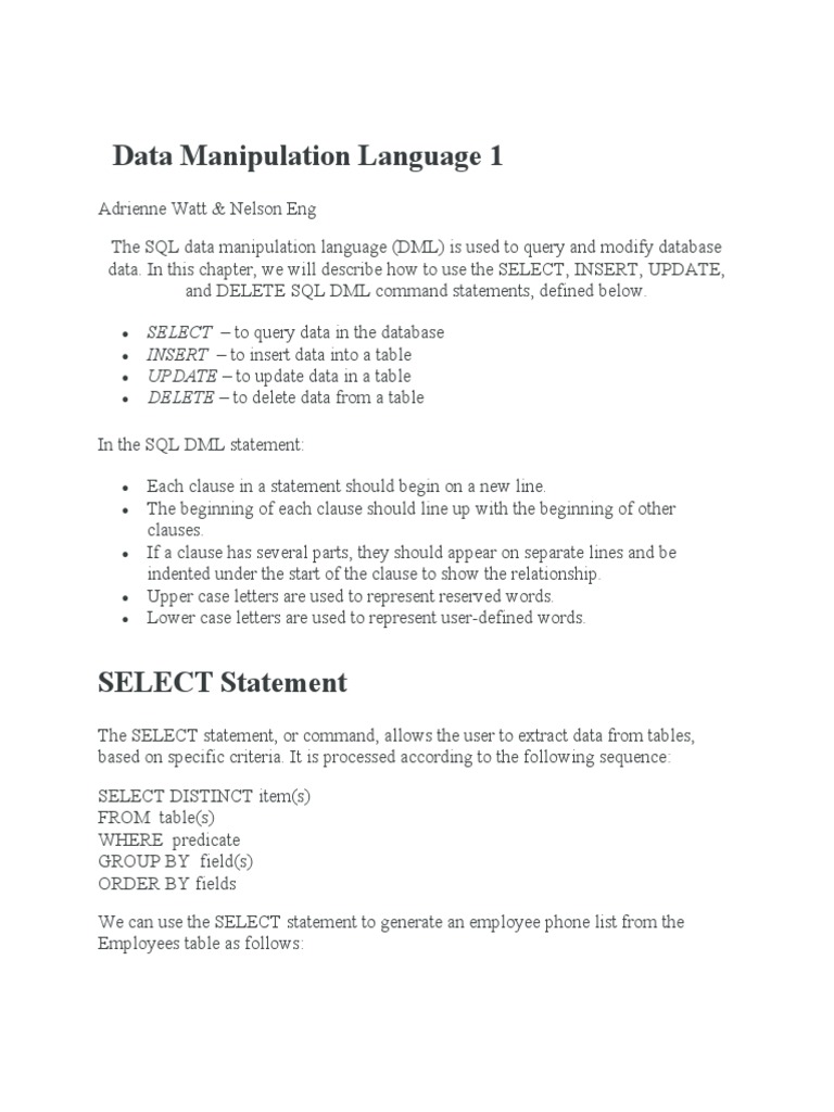 Data Manipulation Language 1 | PDF