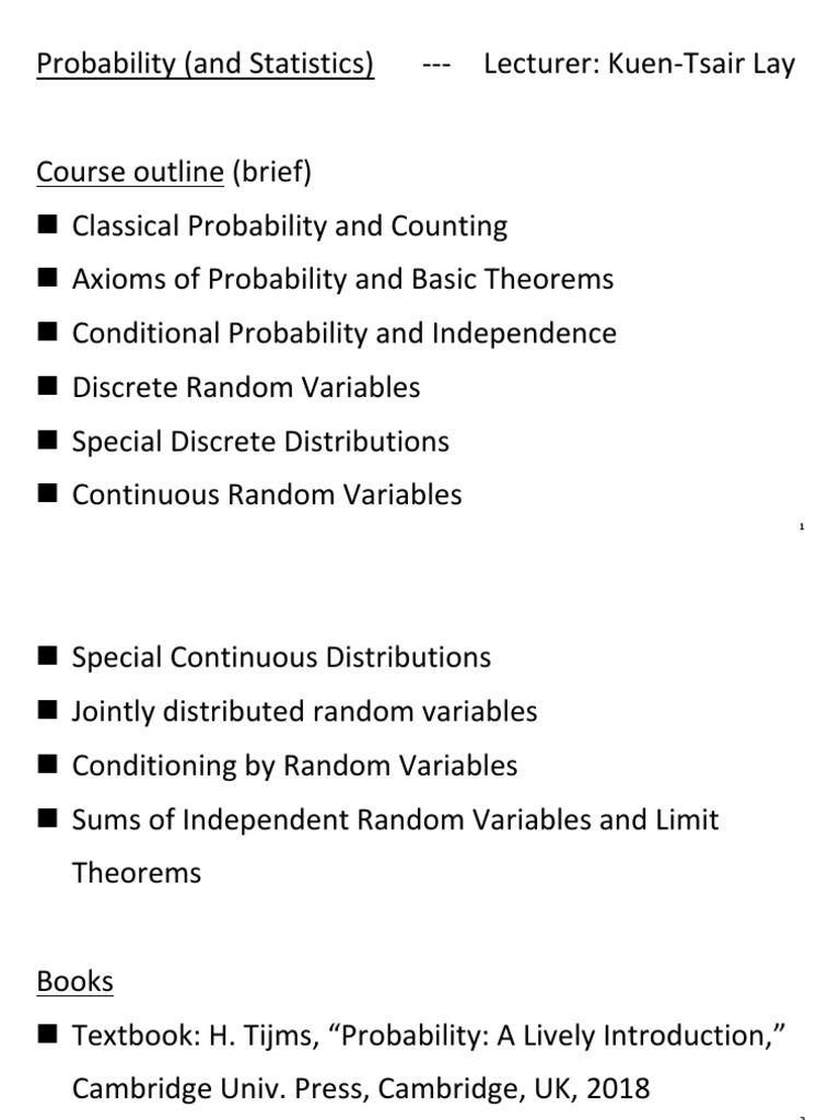 DetailedOutline ProbStat Fall2022 | PDF | Probability Distribution | Probability Density Function