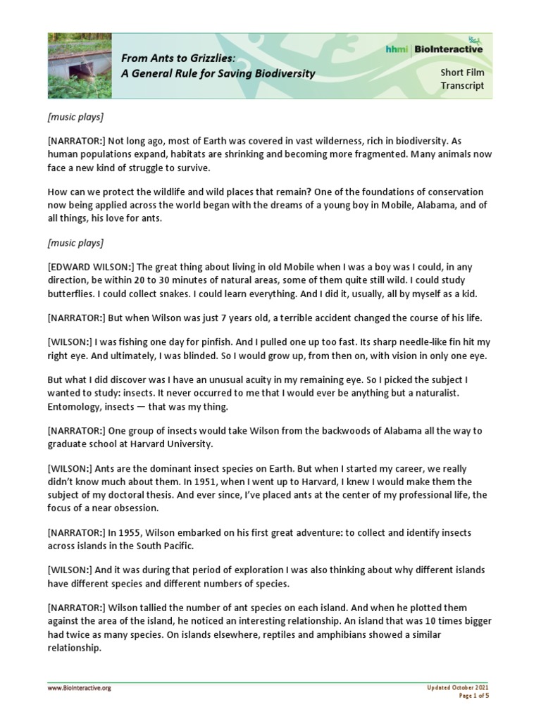 FromAntsGrizzlies-Transcript-film | PDF | Conservation Biology ...