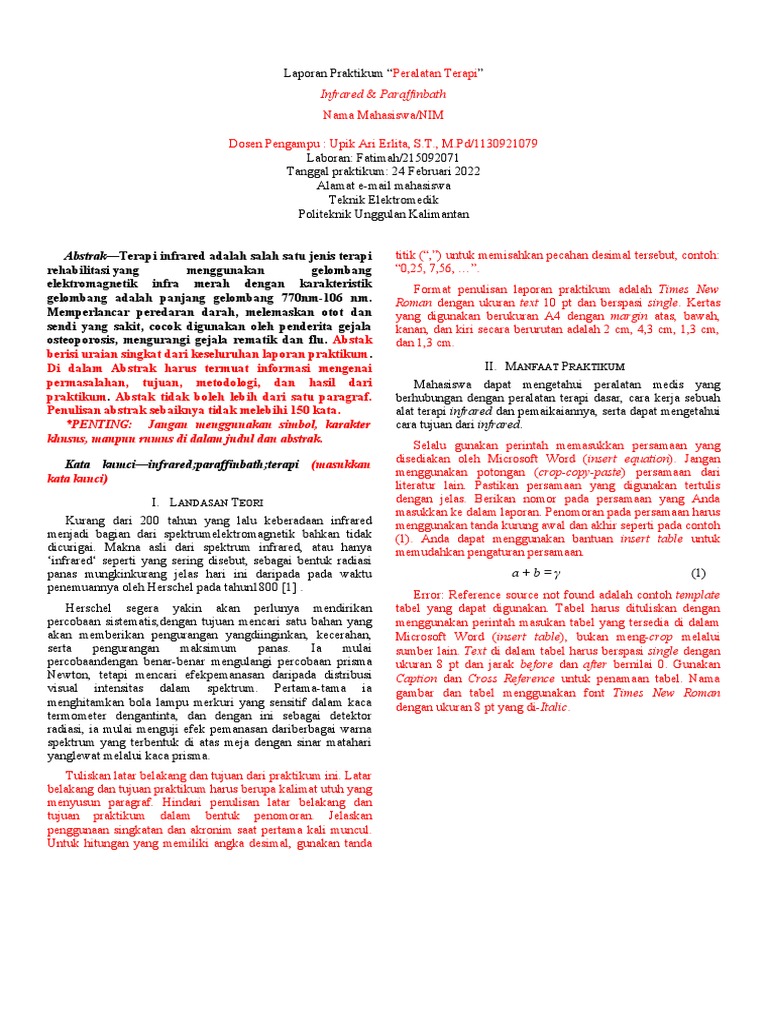 Contoh Template Laporan Praktikum Peralatan Terapi | PDF
