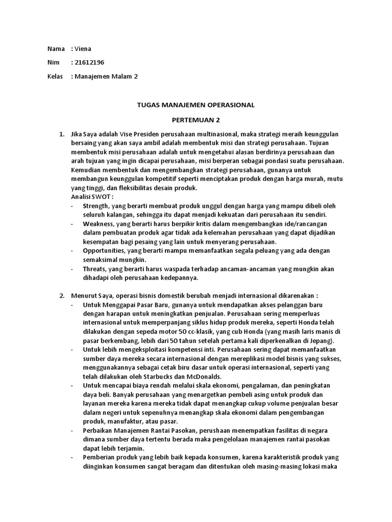 Tugas 2 Manajemen Operasional | PDF