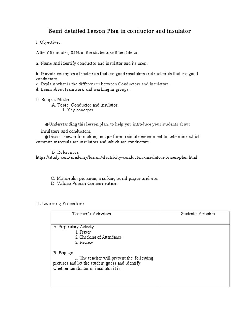 Understanding Conductors and Insulators: A Hands-On Lesson | PDF ...