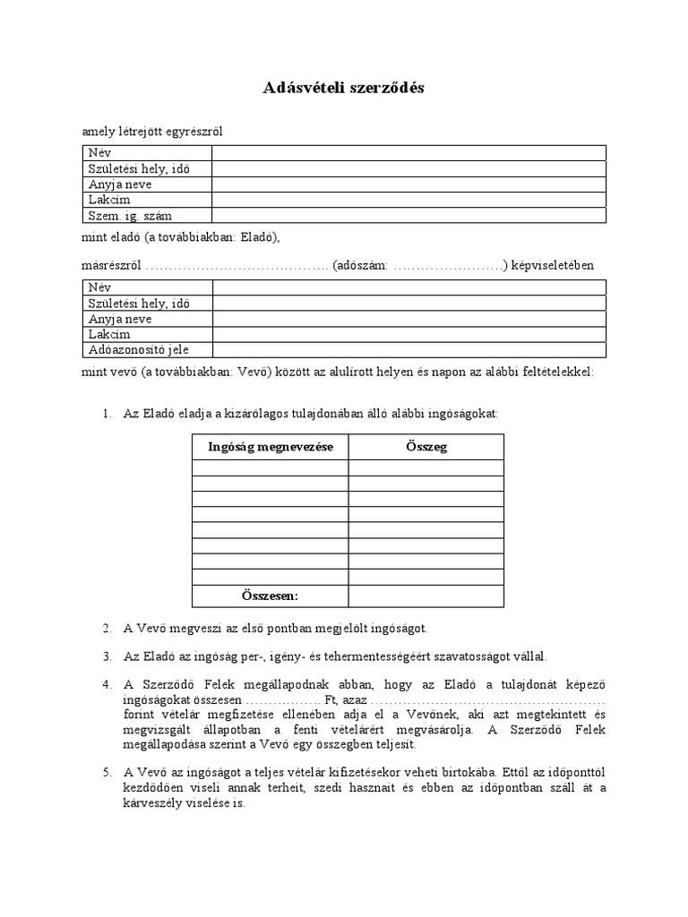 Adasveteli Szerzodes | PDF