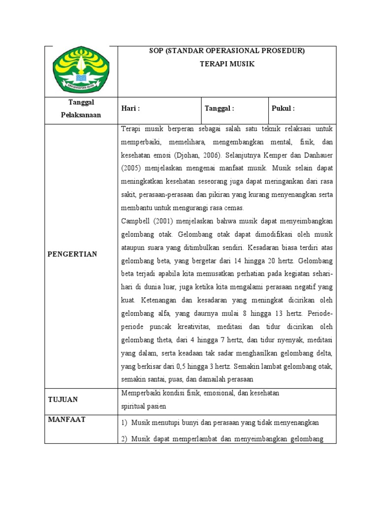 Sop Terapi Musik | PDF