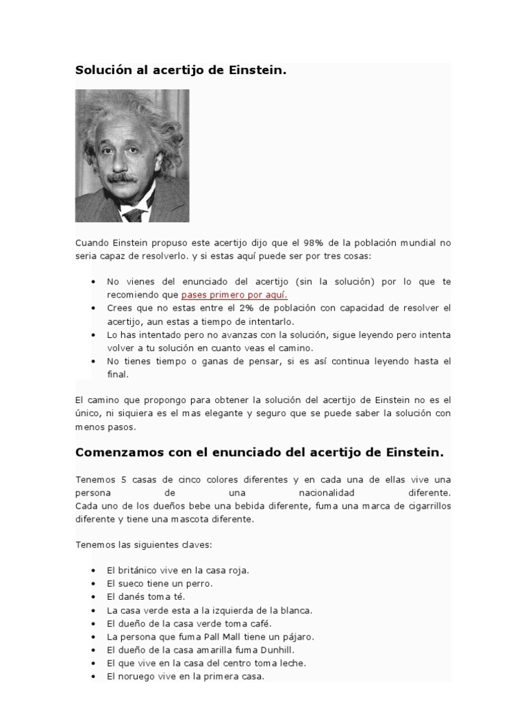 Solución Al Acertijo de Einstein | PDF | Verde | café