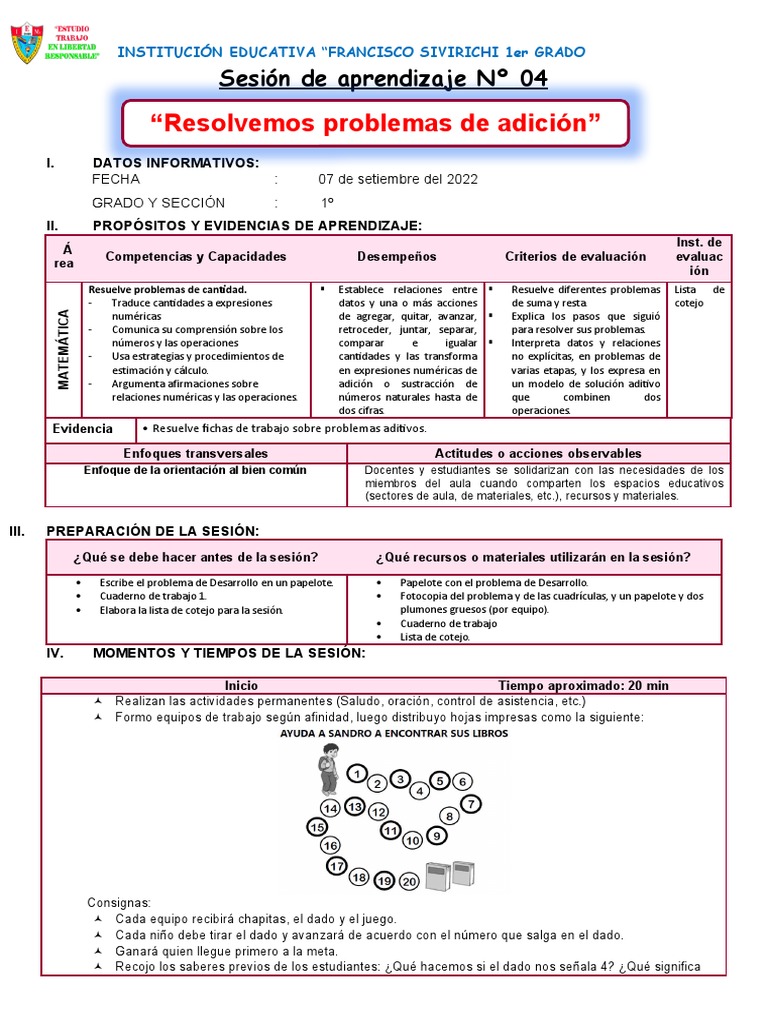 04MAT - Resolvemos Problemas de Adición | PDF | Matemática Elemental | Aprendizaje