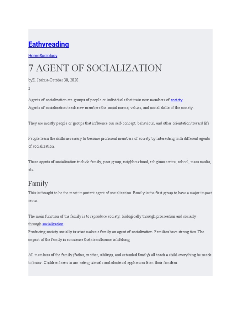 Socialization Agents | PDF | Socialization | Family