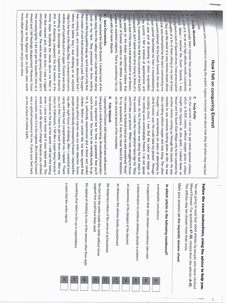 Everest Reading Comprehension | PDF