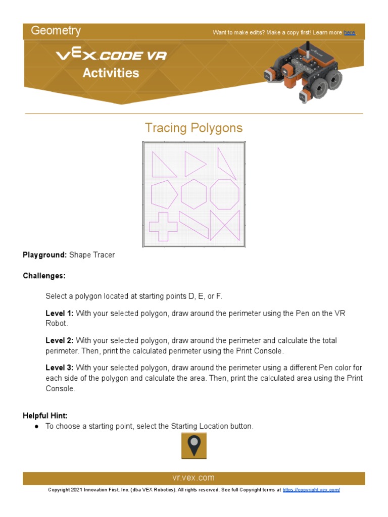 Tracing Polygons - VEXcode VR Activities | PDF