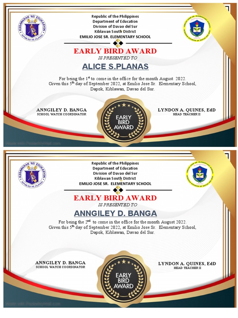 Early Bird Award Recipients 2022 | PDF | Philippines