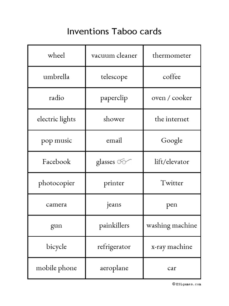 Inventions Taboo Cards | PDF